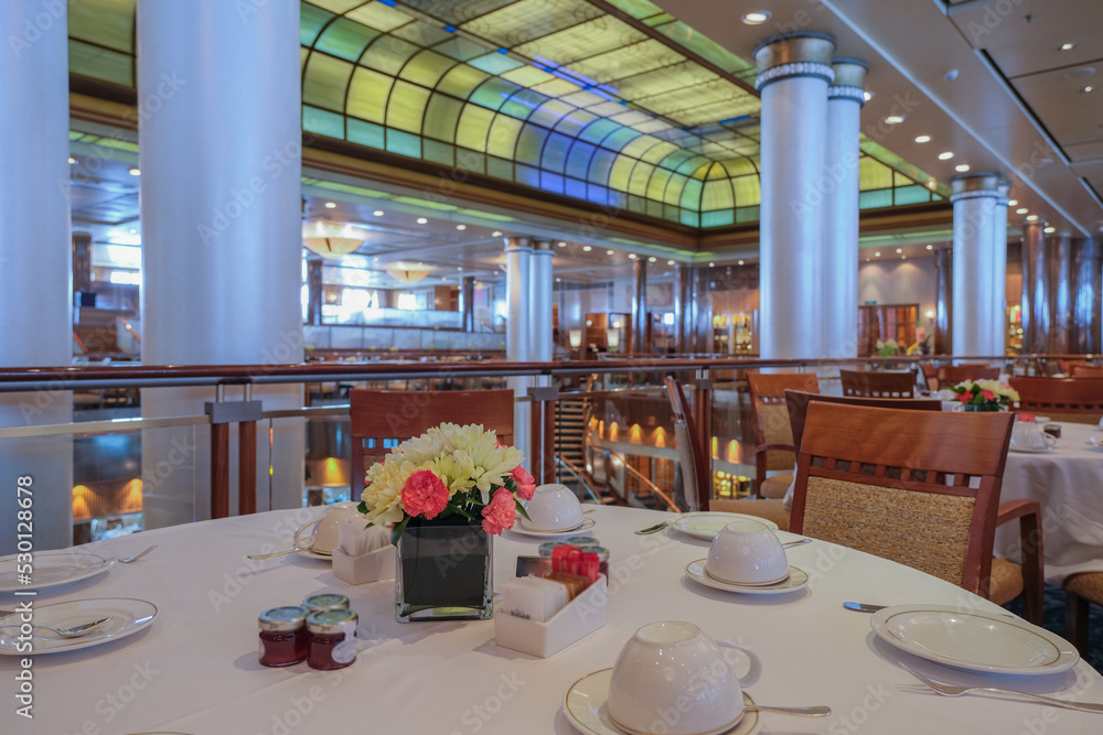 Art Deco interior design style furniture, carpets and paneling onboard ...