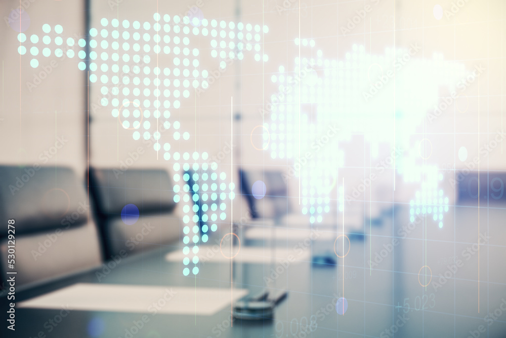 Abstract creative world map interface on a modern conference room ...