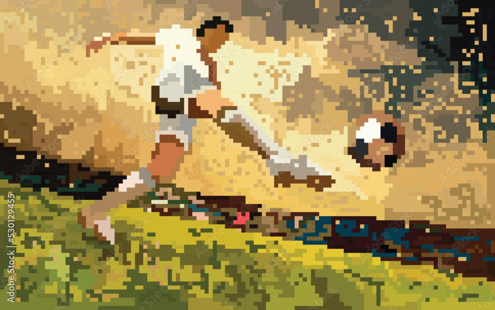 Football Soccer Player Kicking a Ball in Pixel Vector Illustration with ...