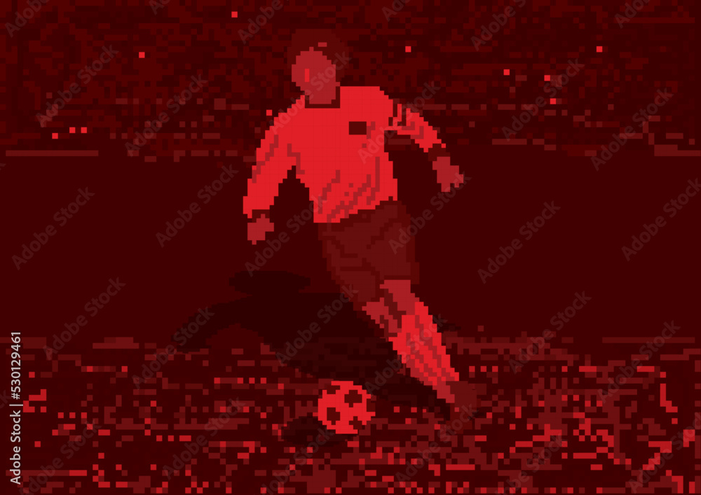 Football Soccer Player Kicking a Ball in Pixel Vector Illustration with ...