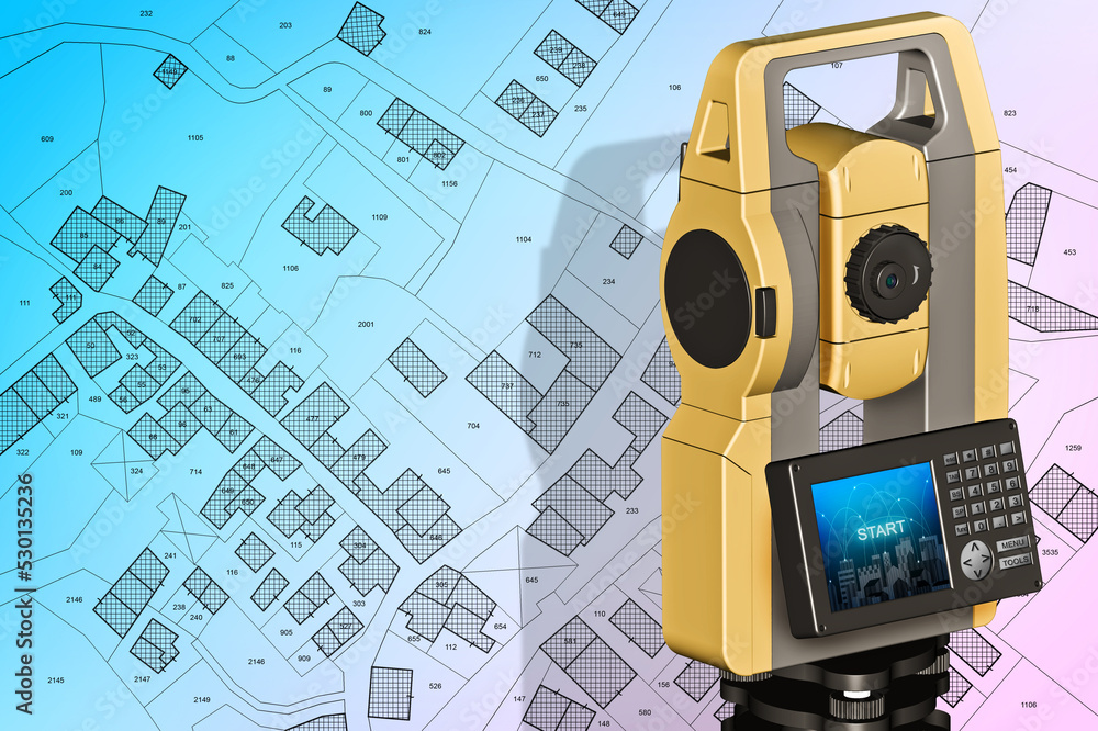 Imaginary cadastral map of territory with buildings, roads, land parcel ...