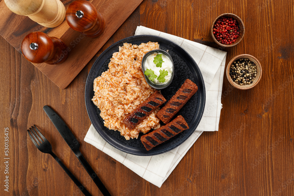 Traditional south european skinless sausages cevapcici made of ground ...