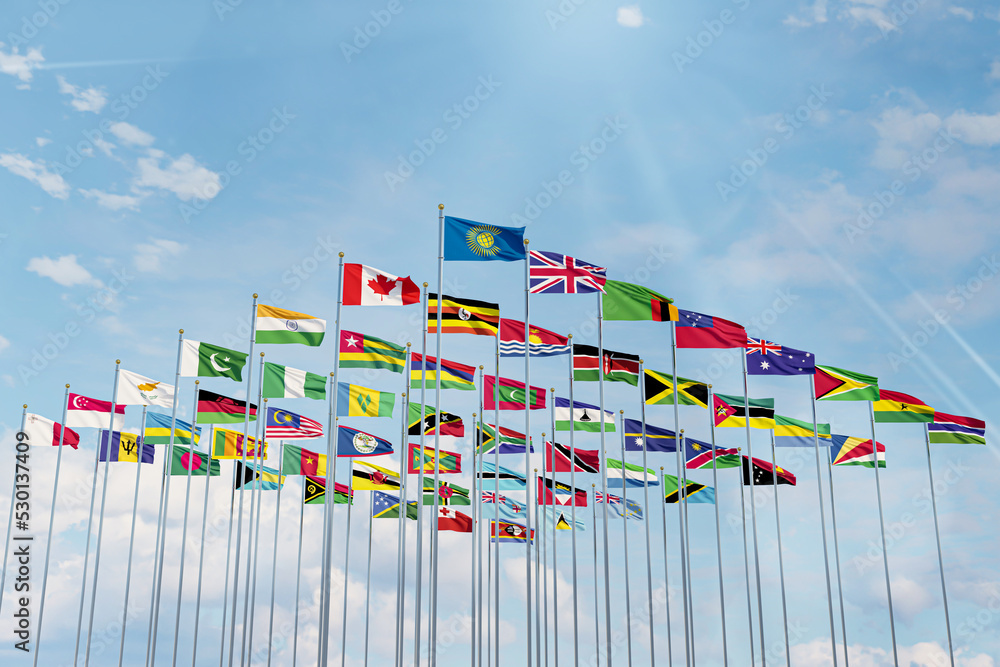 The flag of the Commonwealth of Nations with the flags of the ...
