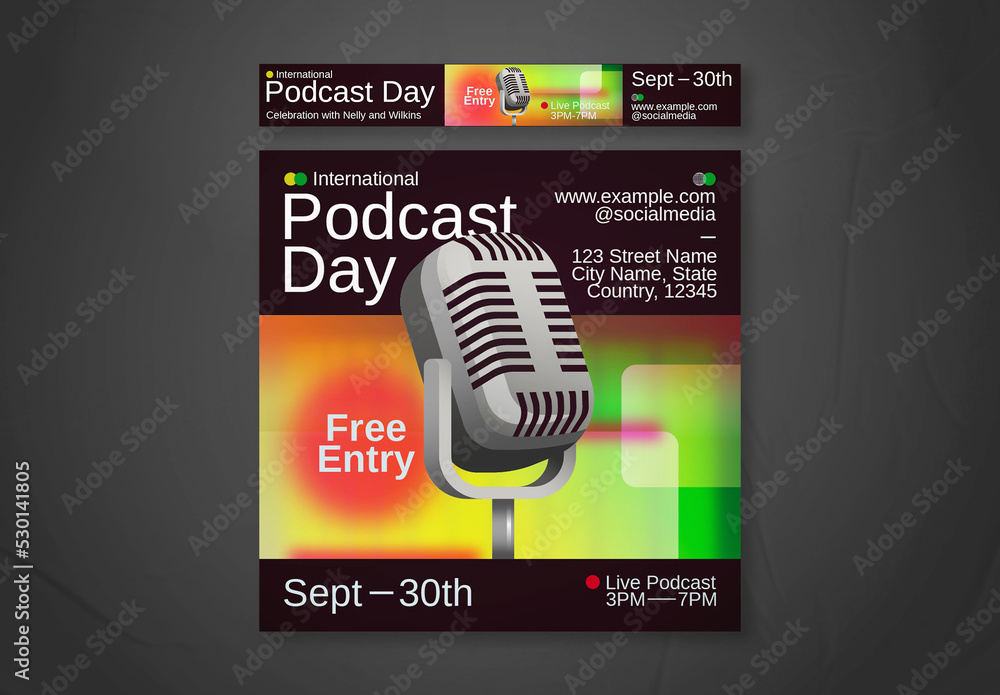 Colorful Podcast Event Web Banner Layout Stock Template | Adobe Stock