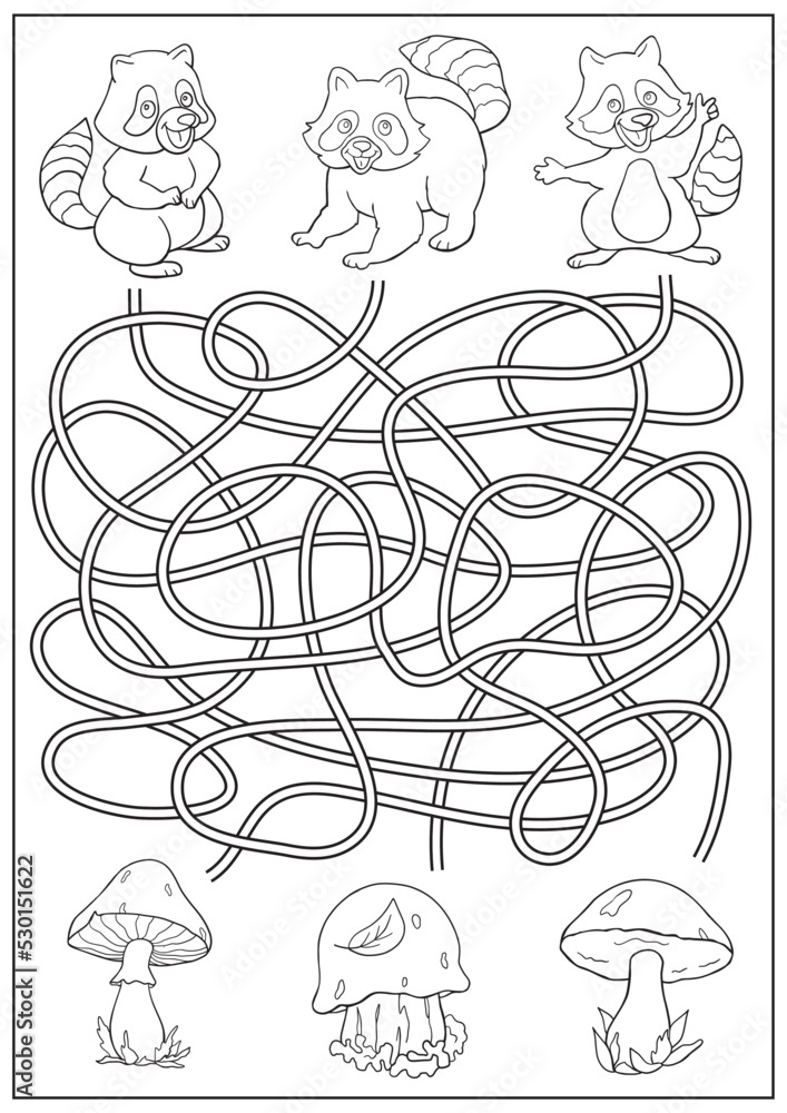 Maze game and coloring book. Funny labyrinth for children. Find way for ...
