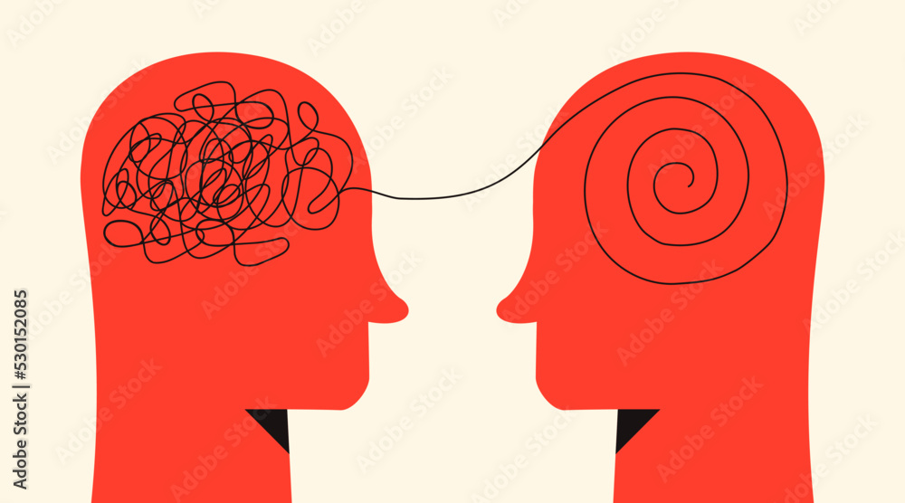 Two humans head silhouette psyho therapy concept illustration. Vector ...