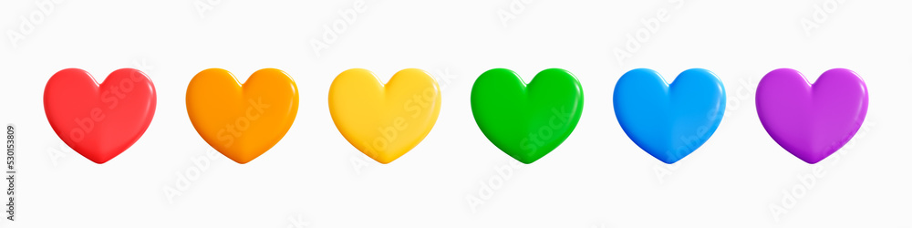 3D Rainbow hearts. Lgbt pride month. Social media emoticon. Element ...