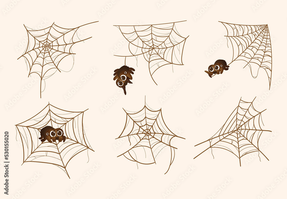 Cute Cartoon Spider Web Spiders Stock Template | Adobe Stock
