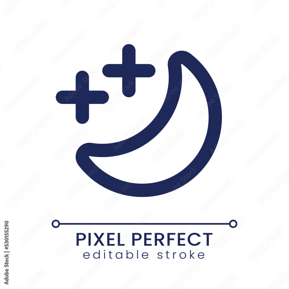 Sleep mode pixel perfect linear ui icon. Shift to silent mode. Do not ...