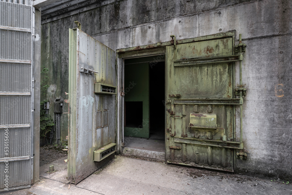 door of a military storage bunker building Stock Photo | Adobe Stock