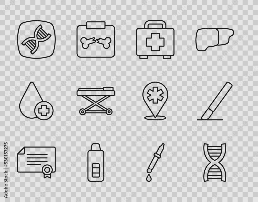 Set line Certificate template, DNA symbol, First aid kit, Digital ... Set line Certificate template, DNA symbol, First aid kit, Digital ...