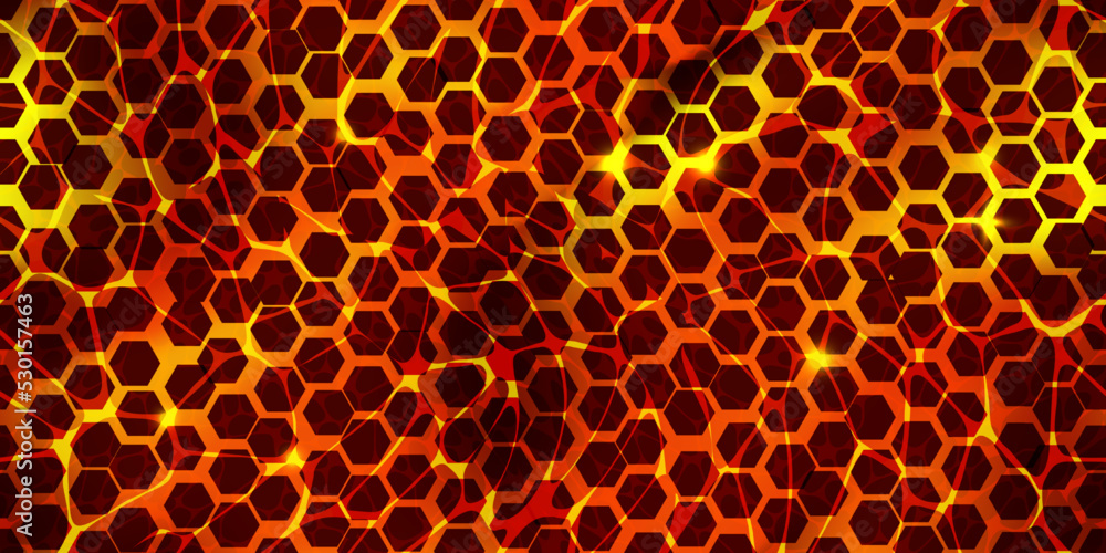 Seamless honeycomb pattern of magma surface top view. Volcanic lava ...