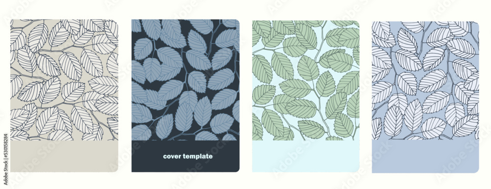 Set of cover page templates with elm tree branches and leaves. Based on ...