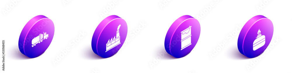 Set Isometric Tanker truck, Oil industrial factory building, Barrel oil ...