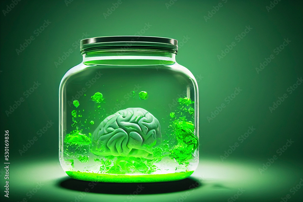 Creepy science experiment, brain in a jar Stock Illustration | Adobe Stock