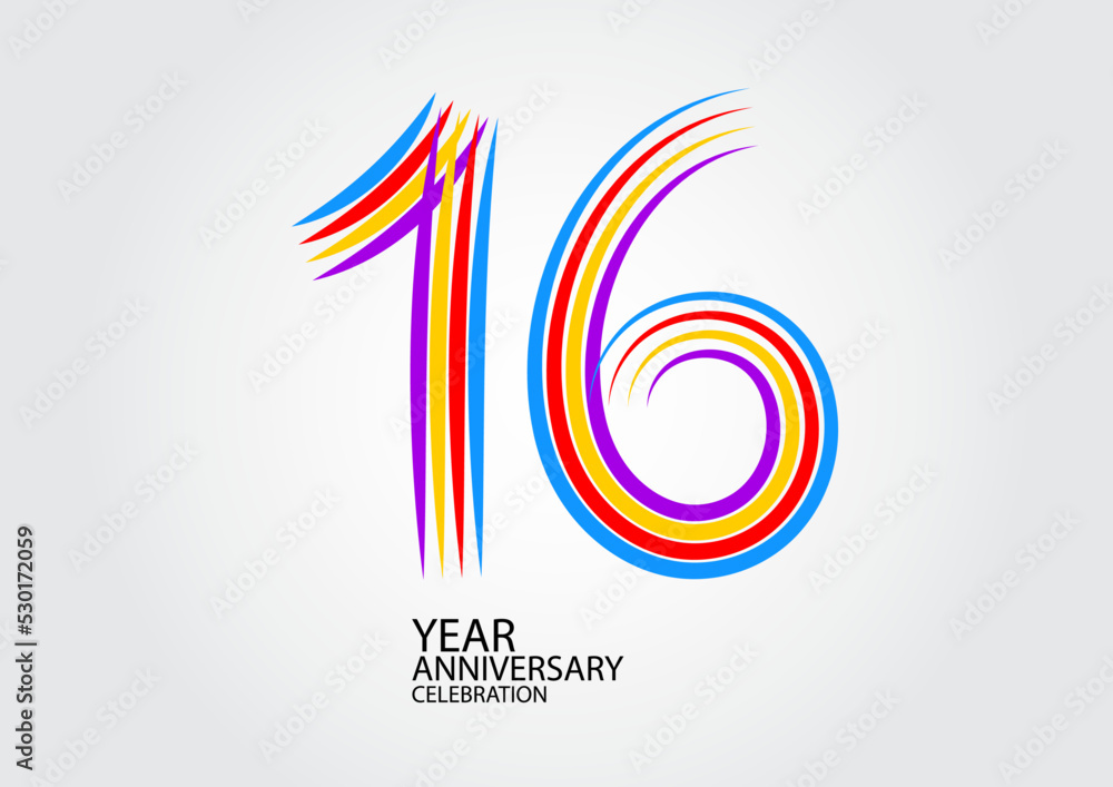 Vetor de 16 years anniversary celebration logotype colorful line vector ...