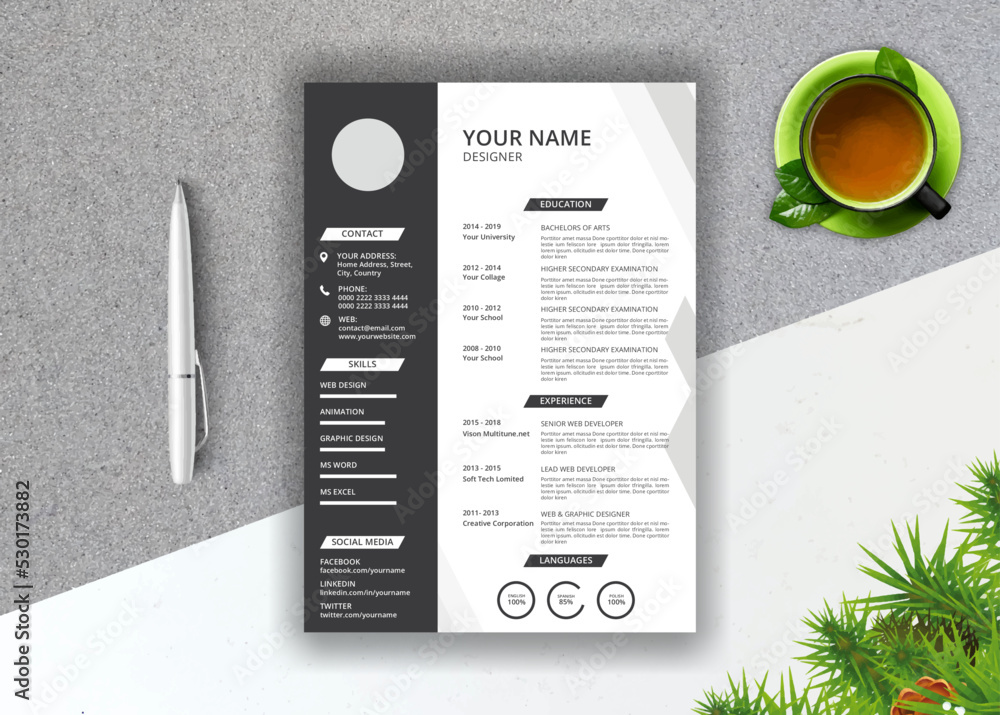 Modern simple resume or cv template for curriculum Stock Vector | Adobe ...