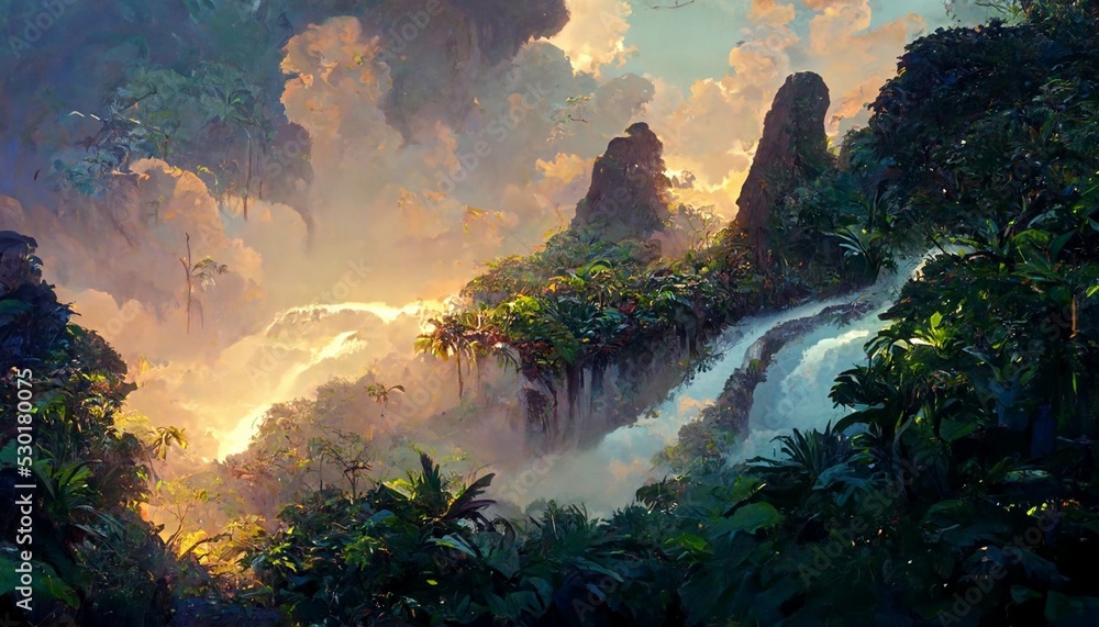 Magical steps to heaven, tropical jungle, magical atmosphere. Stock ...