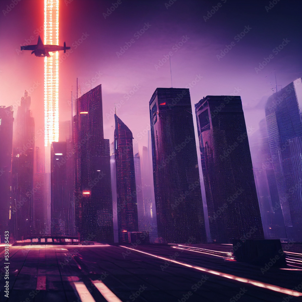 VTOL flying over cyberpunk city Stock Illustration | Adobe Stock