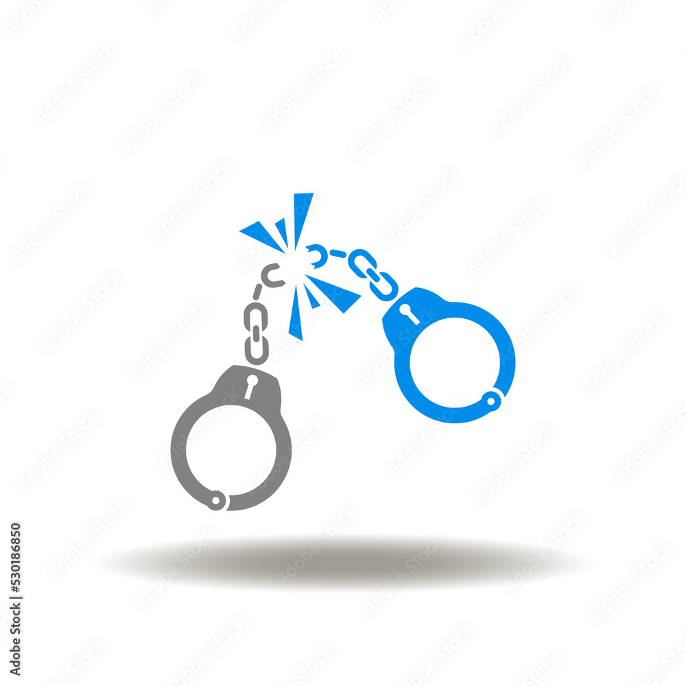 Vector illustration of handcuffs broken. Icon of prisoner release ...