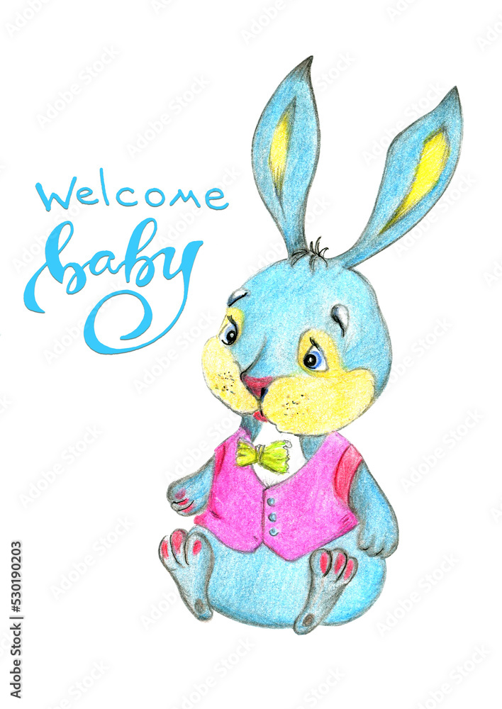 Welcome baby illustration design with cute hand-drawn bunny and modern ...