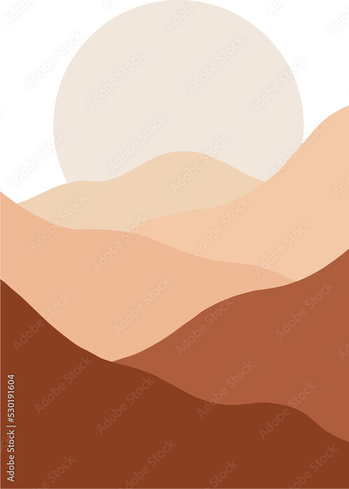 mountain and sun in minimalist landscape illustration. sunset and ...