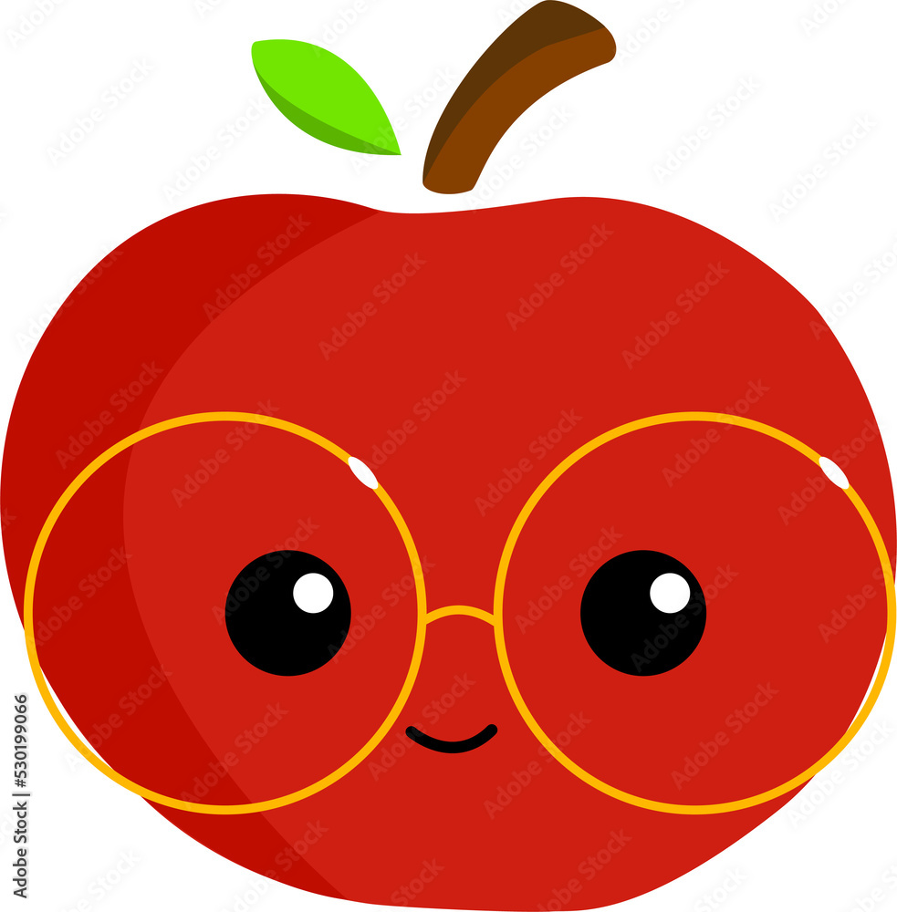 Manzana con lentes cute Stock Illustration | Adobe Stock