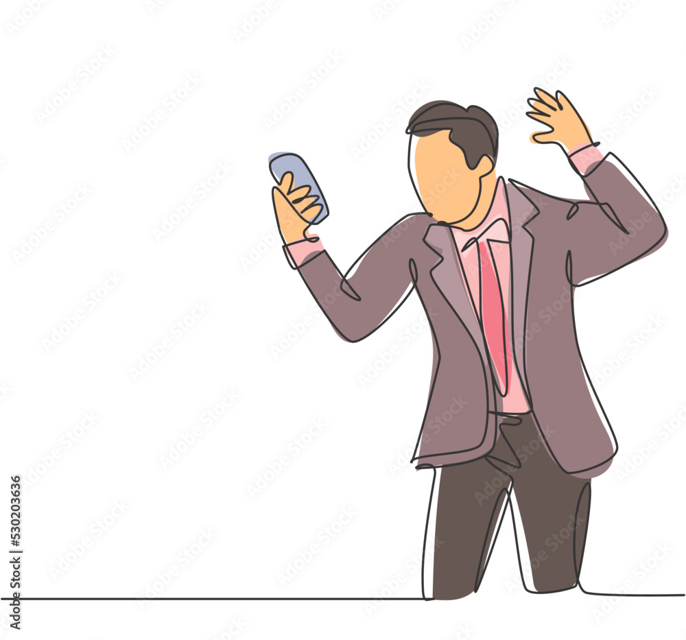 One single line drawing of young angry businessman screaming his ...