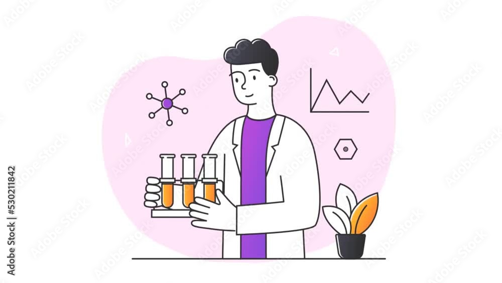 Scientific research in laboratory video concept. Young moving male ...