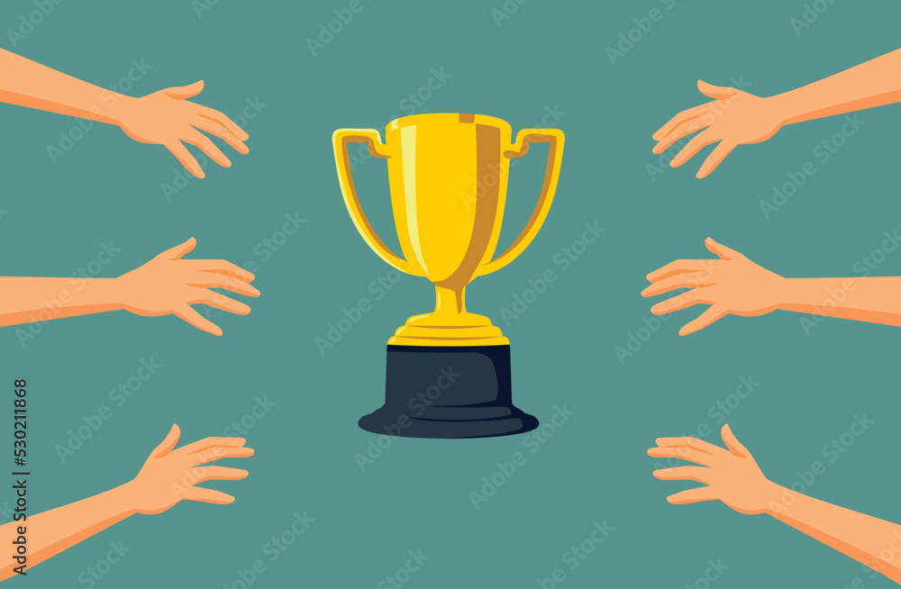 People Competing for a golden Trophy in Contest Vector Cartoon ...