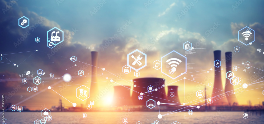 Nuclear power plant and communication network. smart grid. Stock Photo ...