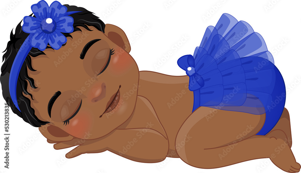 Cartoon character sleeping black baby girl wearing royal blue ruffled ...