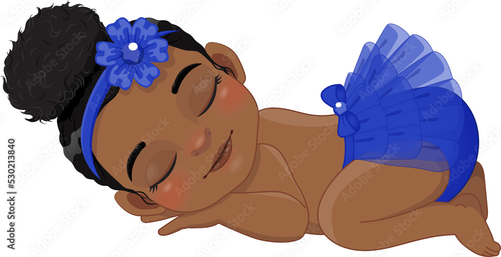 Cartoon character sleeping black baby girl wearing royal blue ruffled ...