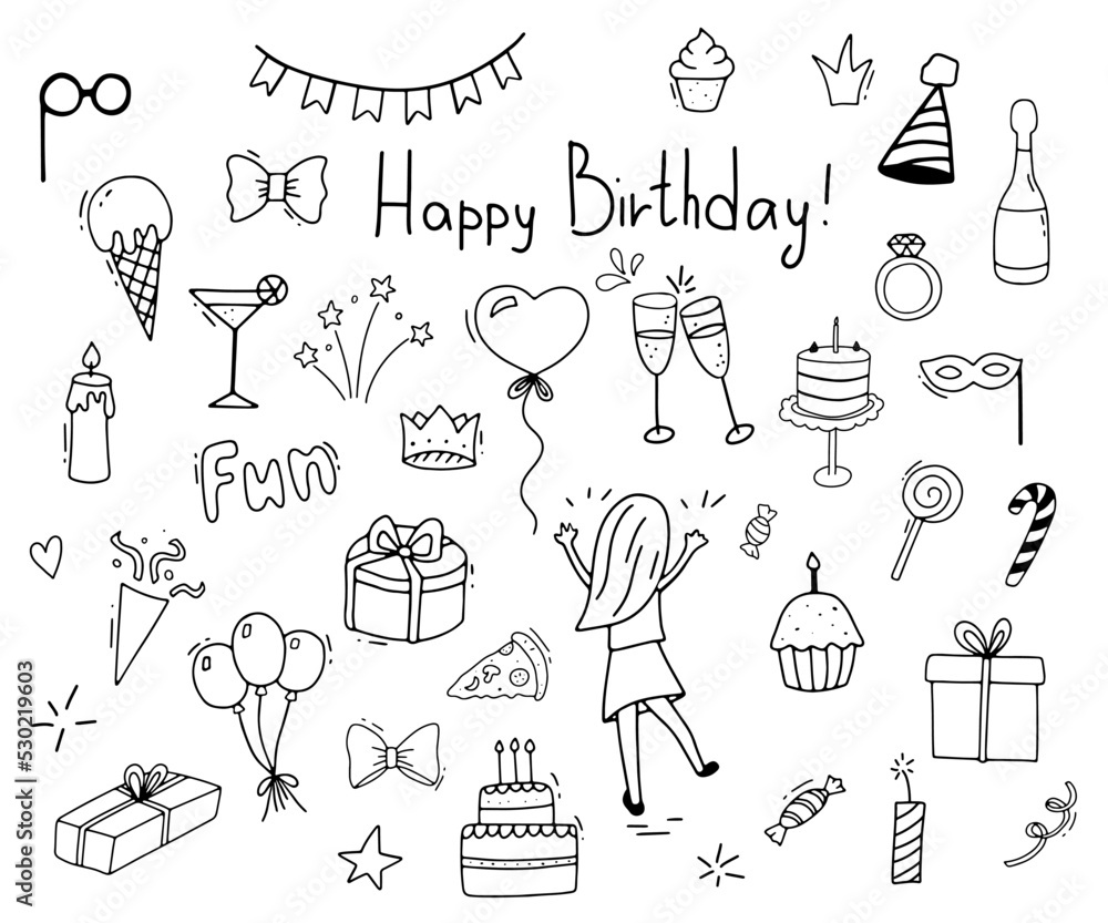 Celebration clipart set. Party time doodle clipart. Hand drawn line ...