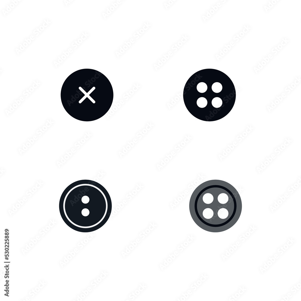 Set of 4 buttons for clothes. Black and white icons of buttons. Vector ...
