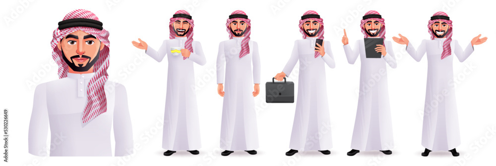 Arab man vector character set design. Saudi arabian male graphic ...