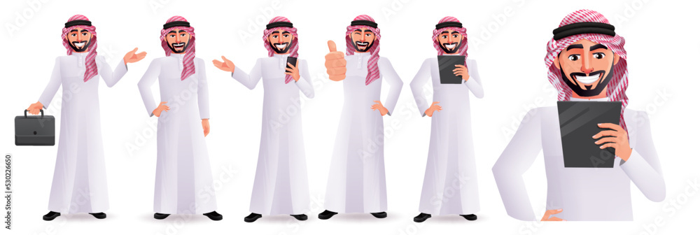 Saudi arabian man vector character set design. Arab male characters ...