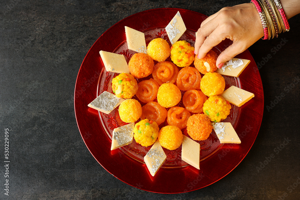 Diwali sweets Mango chum chum barfi petha Laddu Jalebi peda Indian ...