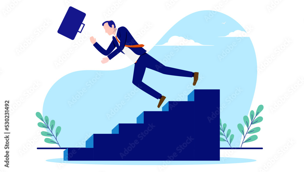 Businessman failure - Unlucky man falling down stairs in corporate suit ...