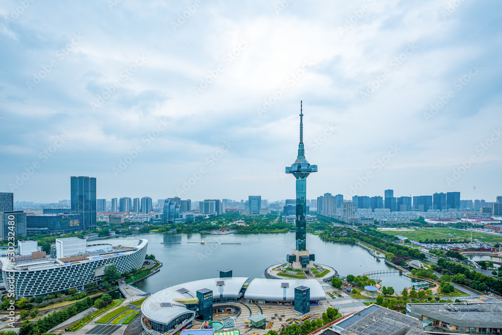 Aerial photography of Julong Lake Park, Cultural and Art Center, and ...