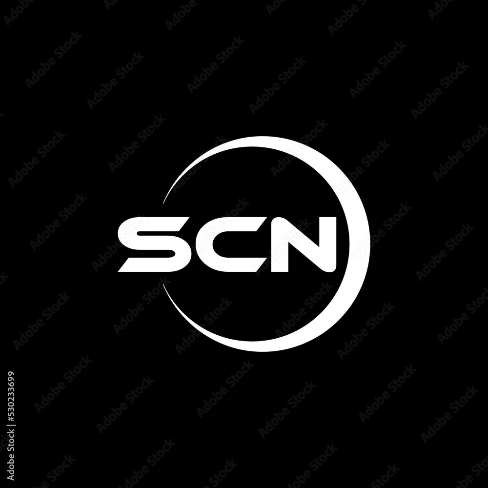 SCN letter logo design with black background in illustrator, cube logo ...