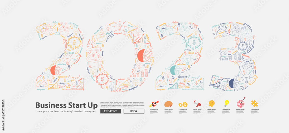 2023 new year number design with drawing charts and graphs business ...