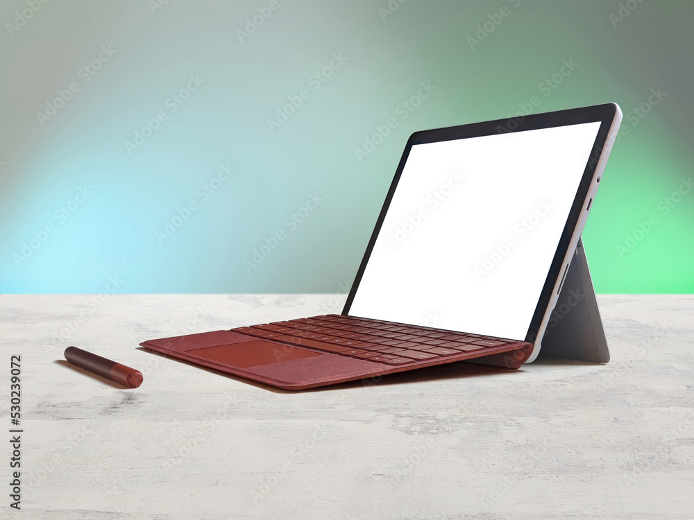 Computer tablet with keyboard case with blank screen template. Screen ...