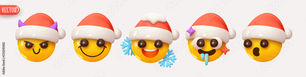 Christmas and New Year holiday emoticons collection. Set Icon Smile ...