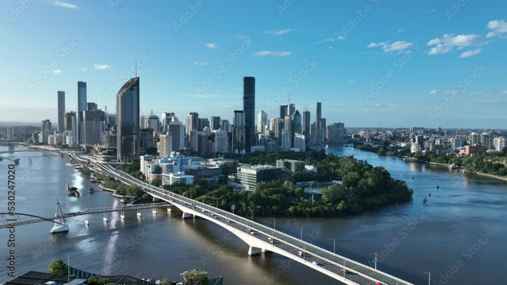 Aerial footage of Brisbane CBD with Expressway Motorway, Captain Cook ...