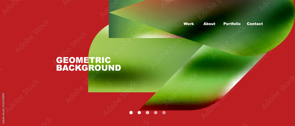 Glassmorphism landing page background template. Colorful glass shapes ...
