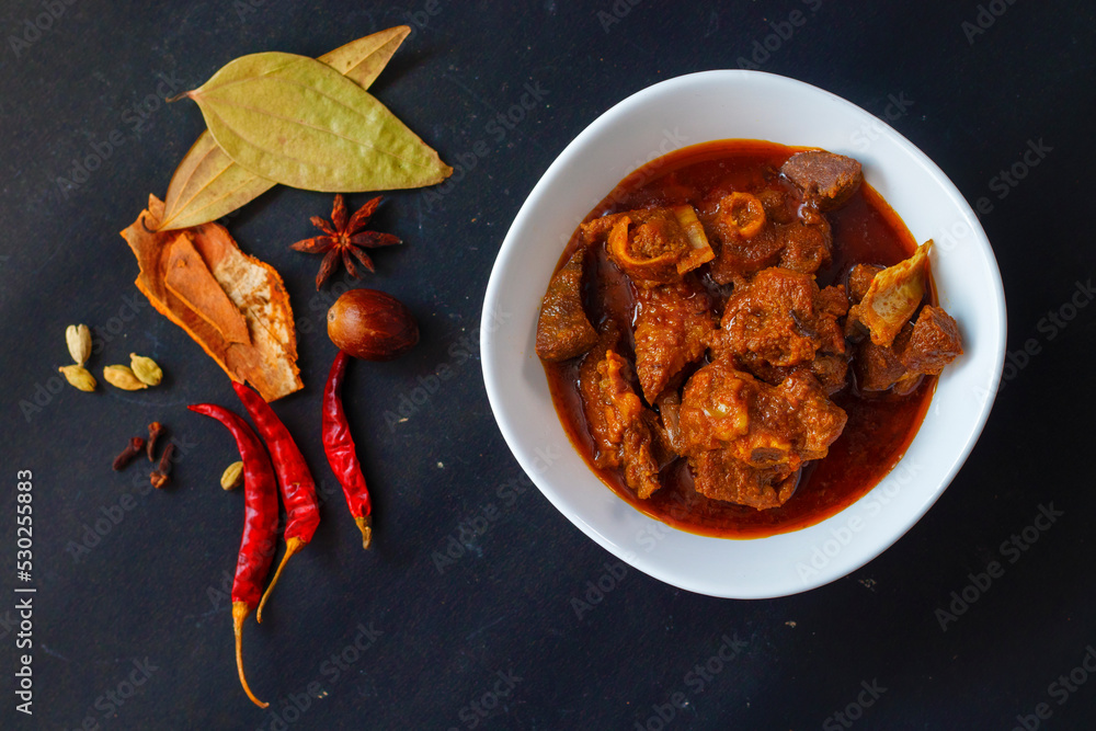 selective focus of delicious Indian style mutton curry with a ...