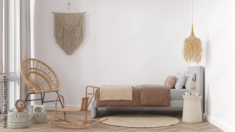 Kids room interior in boho style. Modern childrens room interior design ...