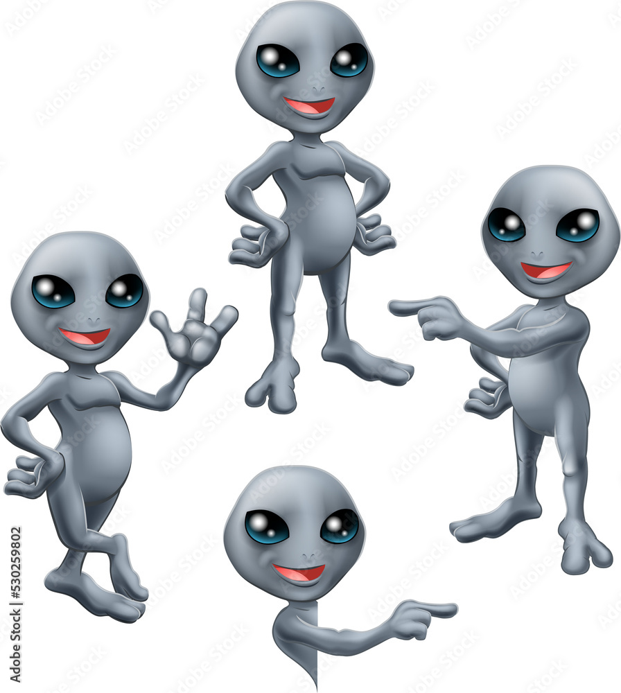 Cartoon Grey Alien Set Stock Illustration | Adobe Stock