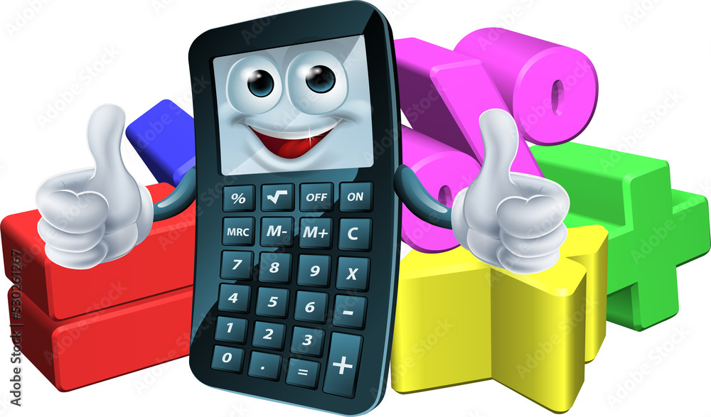Calculator man and math symbols Stock Illustration | Adobe Stock